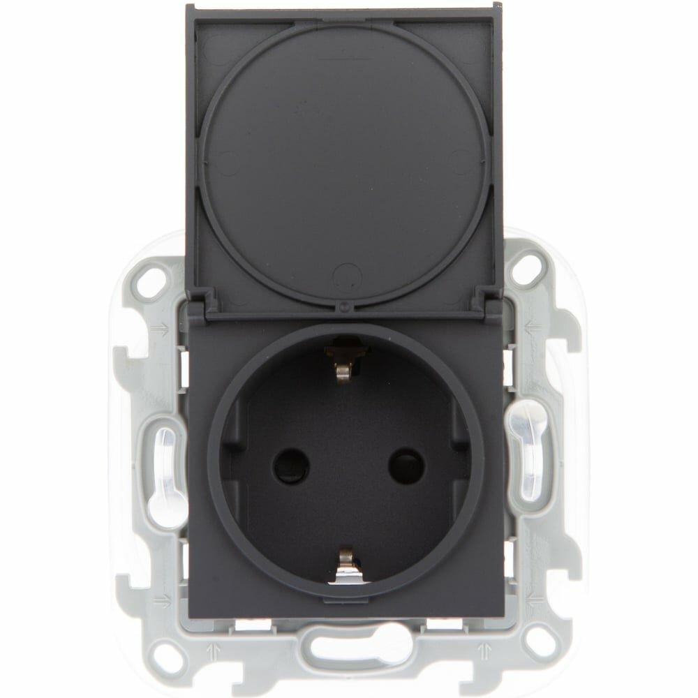 Розетка Simon 2К+З IP44 Push&Go, графит 2420448-038