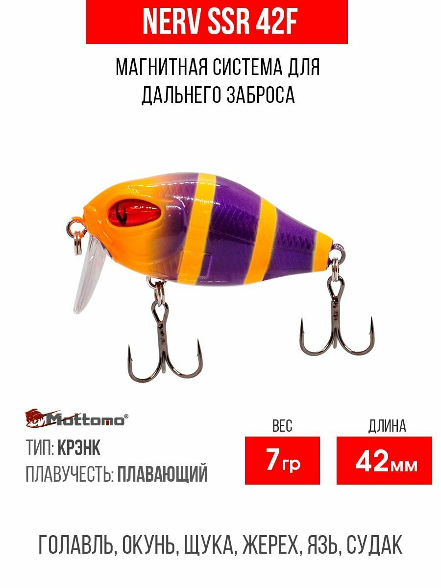 Воблер для рыбалки Mottomo Nerv SSR 42F 7g крэнк плавающий для спиннинга. Приманка на щуку форель окуня жереха голавля