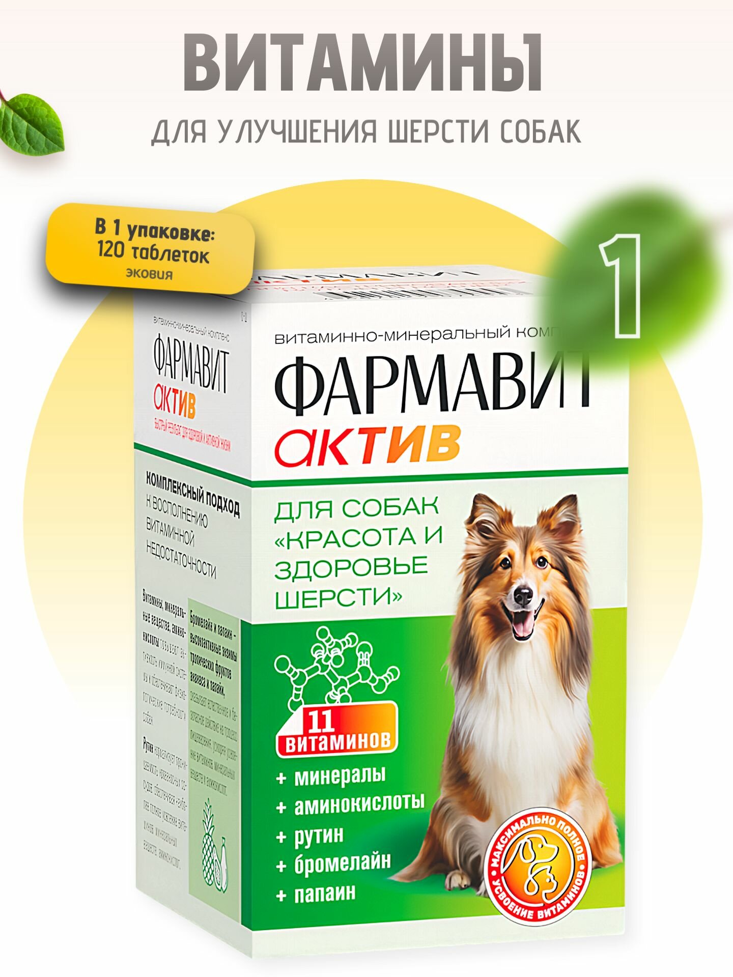 Витамины для собак Красота и здоровье шерсти 1 уп по 120 таблеток