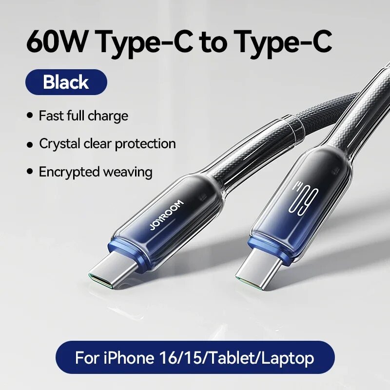 Joyroom 60W Type-C to Type-C кабель, черный, 1.2 м