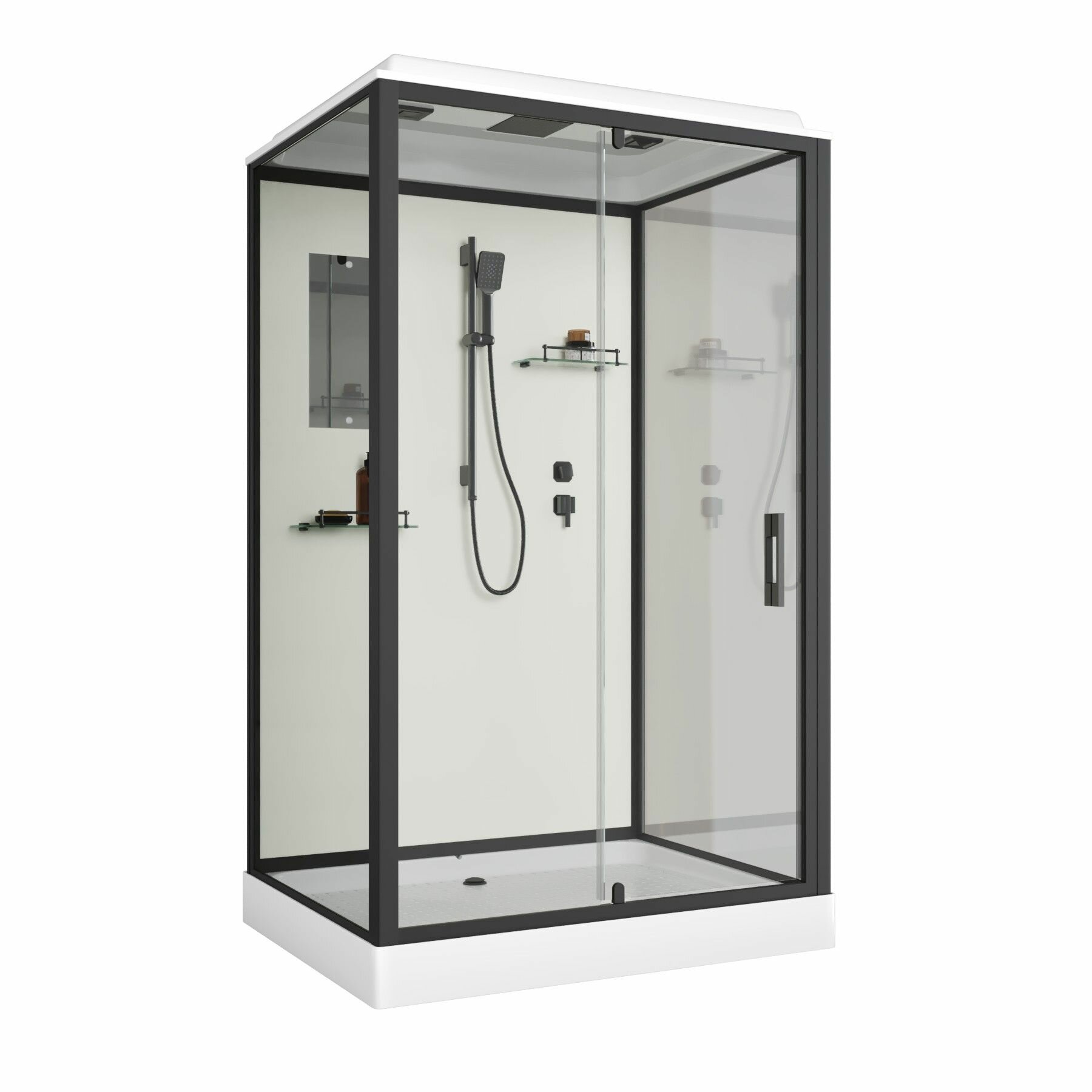 Душевая кабина Niagara Standart ST120/90/15Q/BL (120х90х215) прямоугольник, поддон 15см, распашная, проф. черный,3 места
