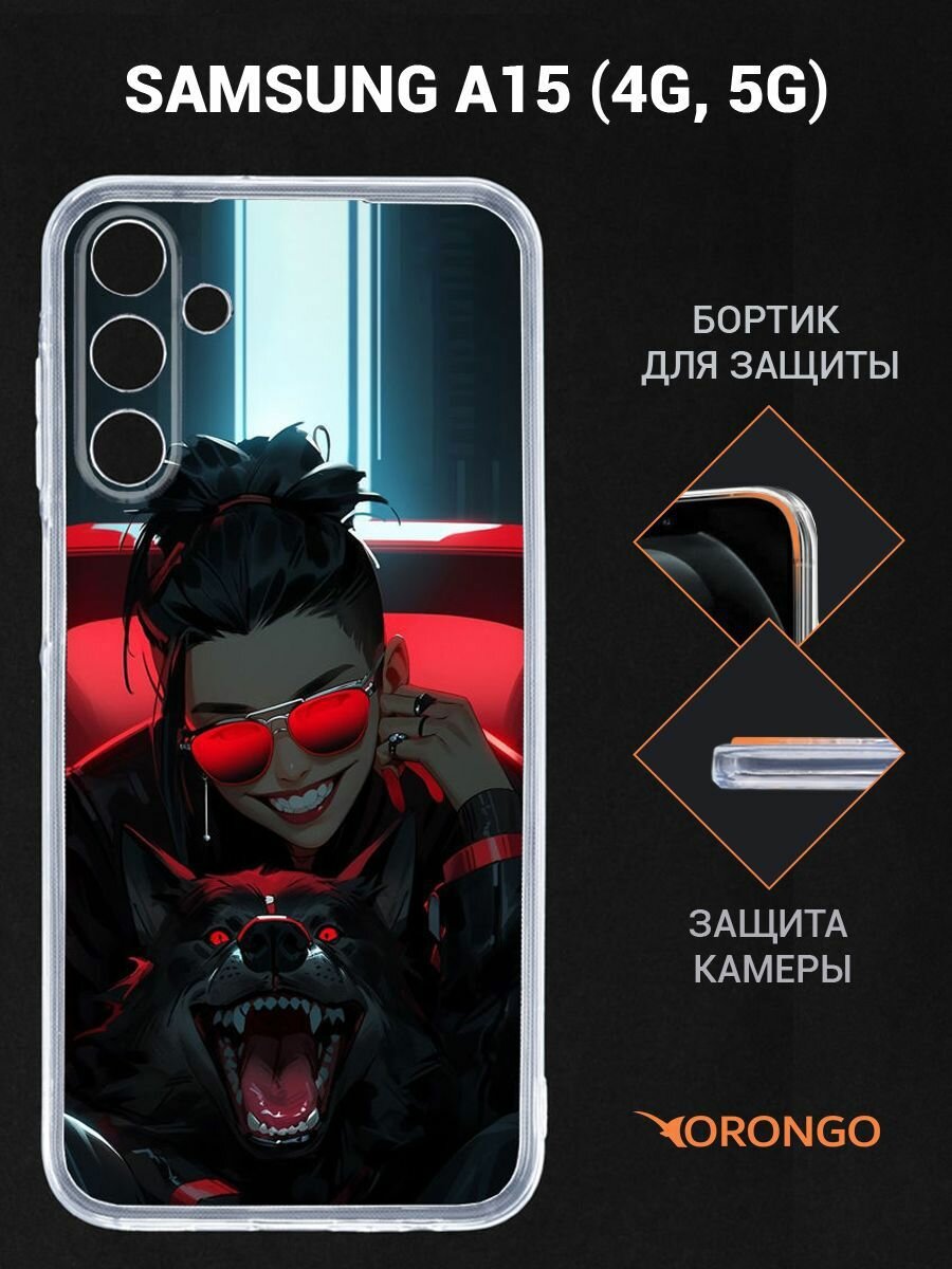 Чехол на Samsung Galaxy A15 4G 5G (A156) прозрачный с рисунком, с защитой камеры, с принтом девушка ПЁС