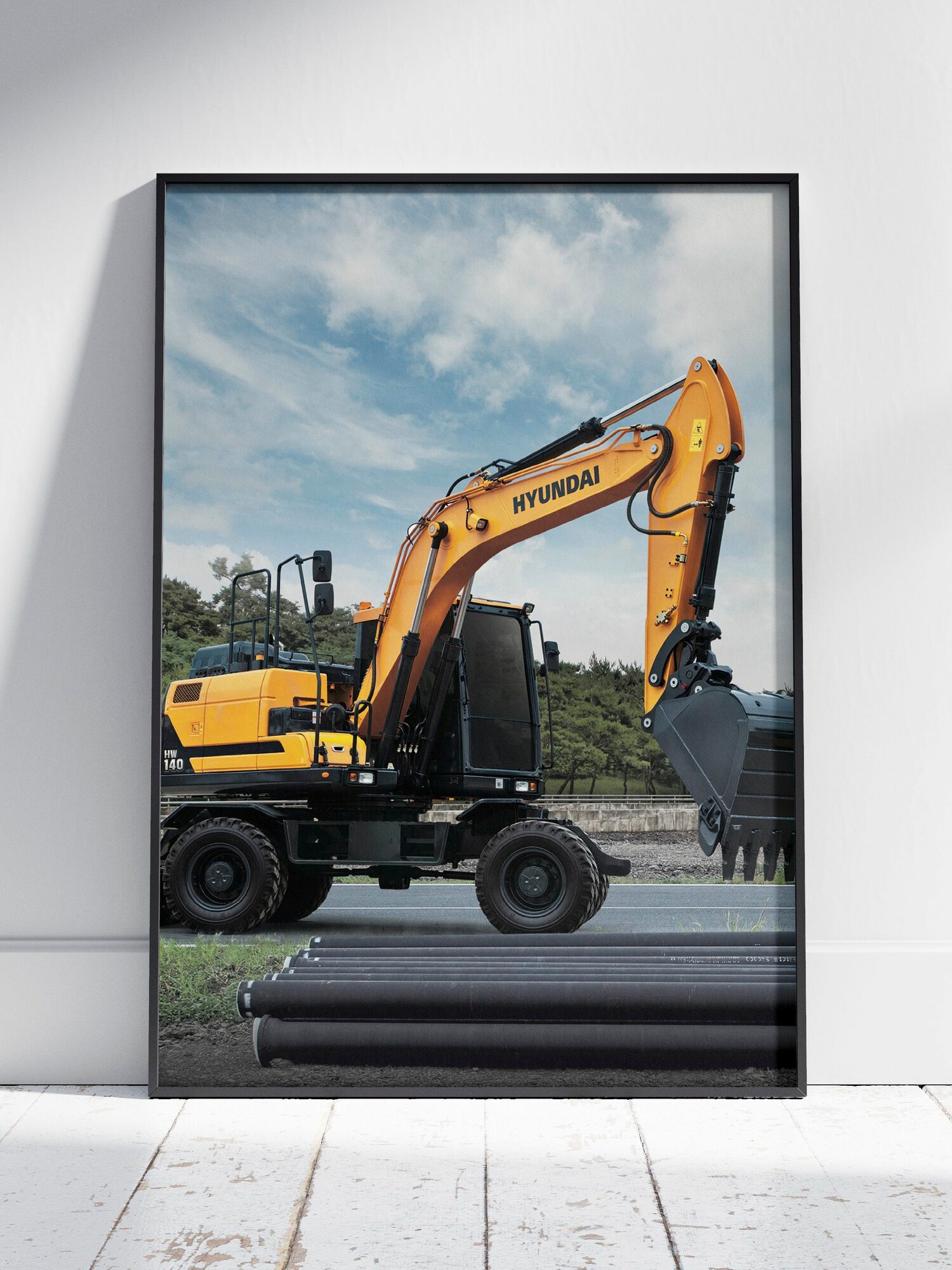Плакат на стену для интерьера Транспорт и техника (Экскаватор Хендай - Hyundai Excavator 2) - Постер по машине формата A4 (21x30 см)