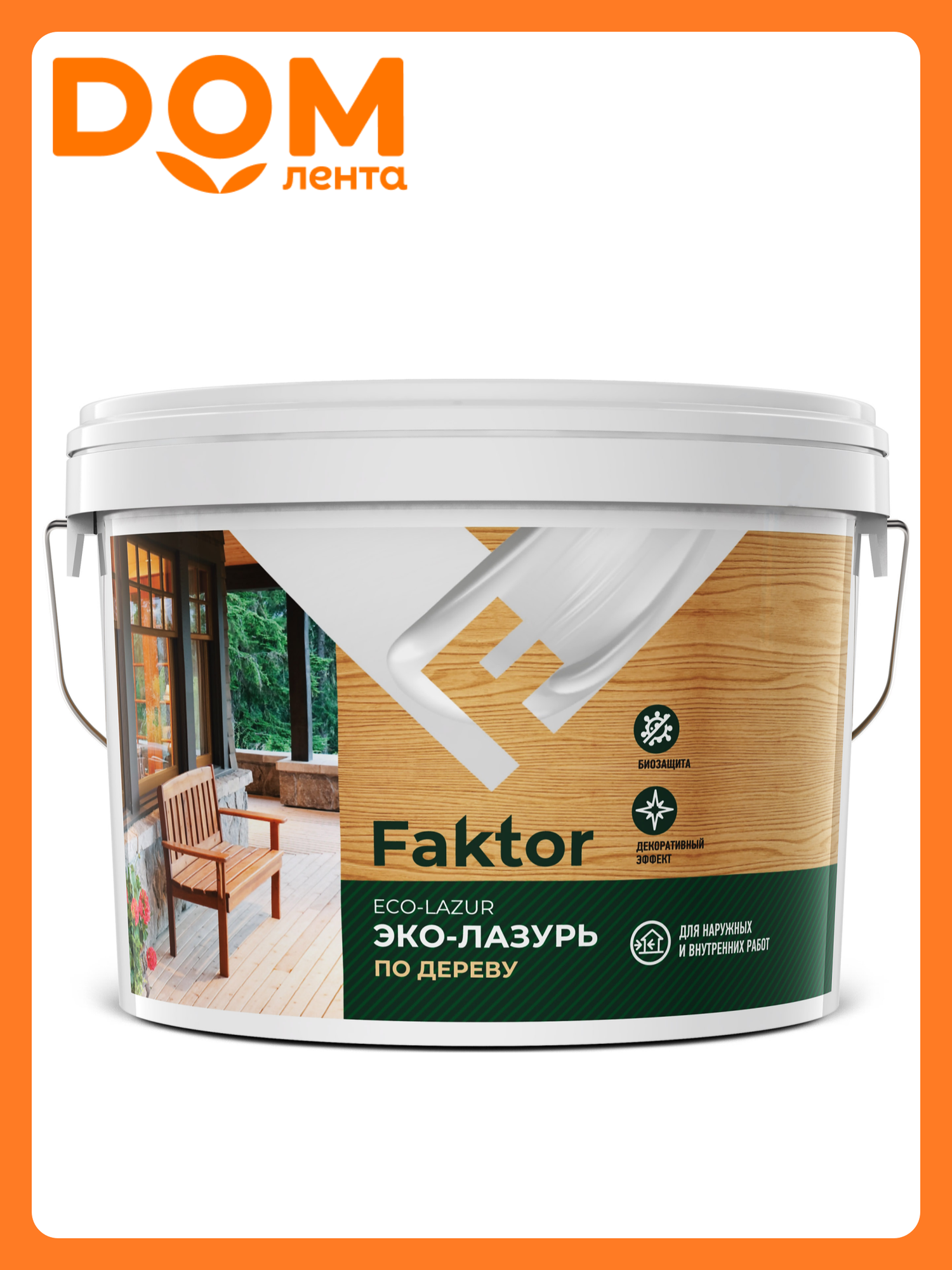 Эко-лазурь Faktor, для дерева, беленый дуб, матовая, ведро, 2,7кг