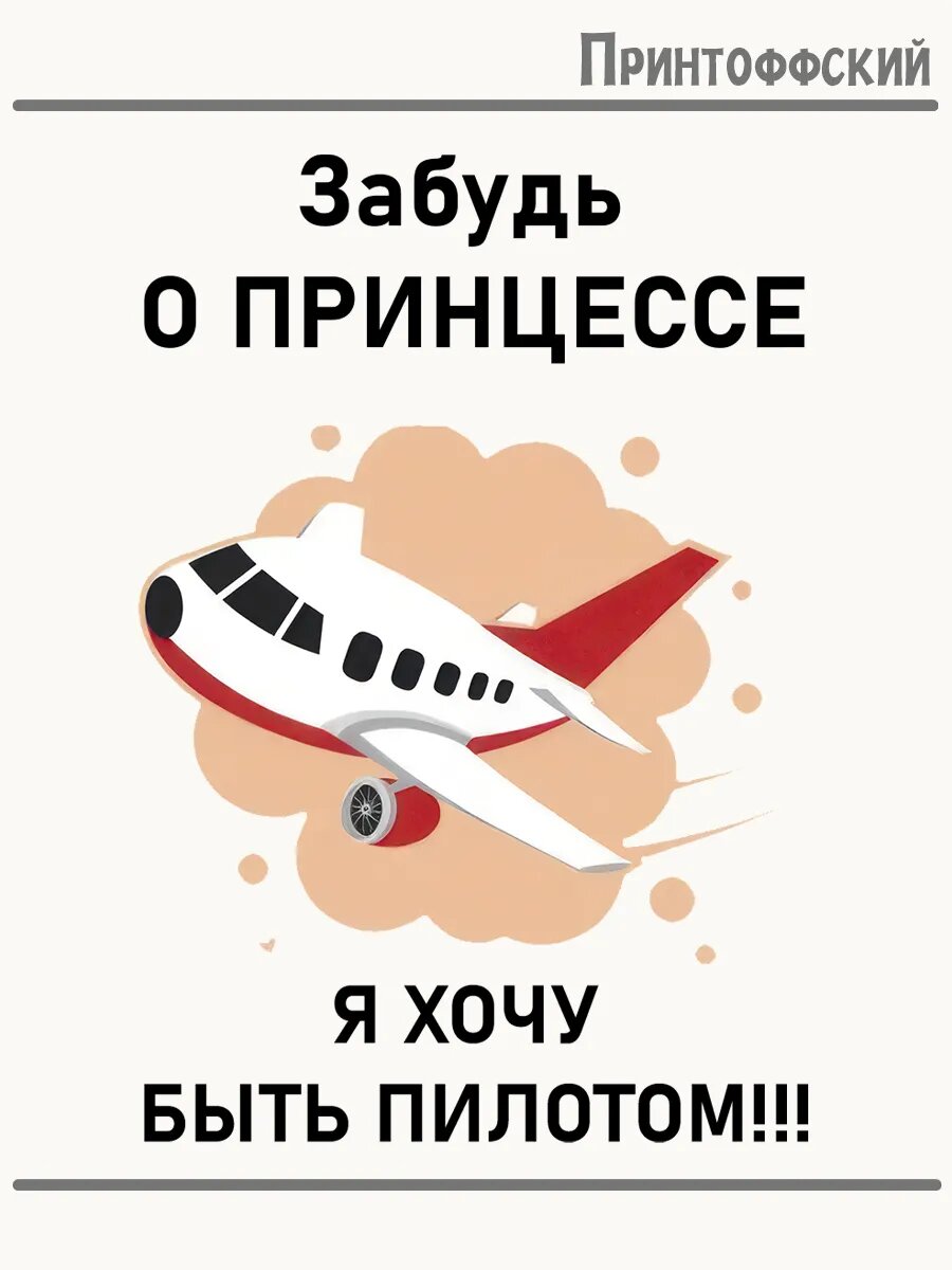 Термонаклейка для одежды и аксессуаров DTF-печать самолёт о принцессе я хочу быть пилотом