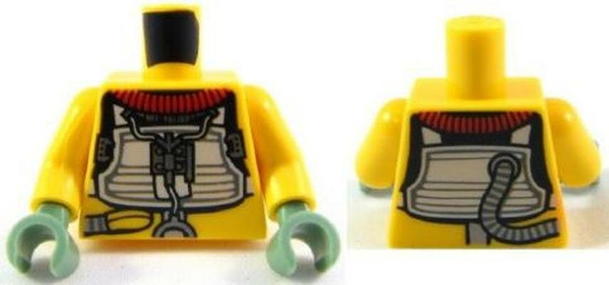 Деталь Lego 973pb0673c01 Torso SW Trandoshan Armor with Dark Red Collar and Printed Back Pattern / Yellow Arms / Sand Green Hands