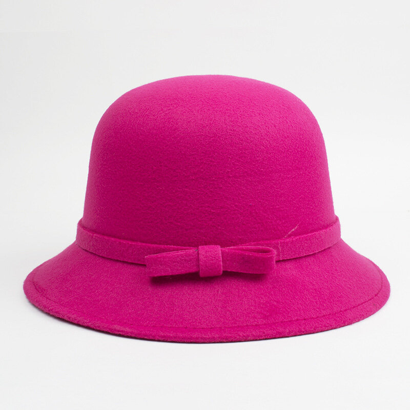 Женская шляпа-котелок с бантом, осенне-зимняя шляпа-ведро в корейском стиле, имитация шерстяной шляпы, фетровая шляпа в британском стиле ретро