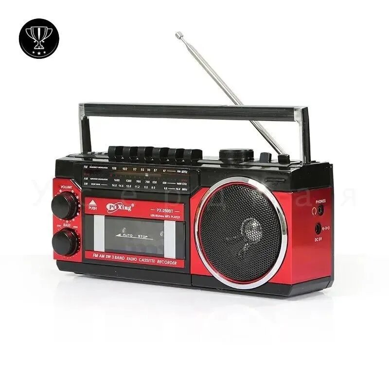 GM Магнитола 28 - Красный, Кассетный, FM-радио, USB, Стереозвук, Портативная колонка