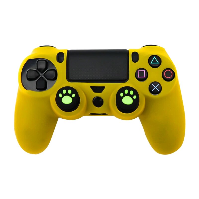 Силиконовый чехол для PS4 контроллера, цвет желтый, мягкая резиновая защита с кошачьими лапками, один комплект