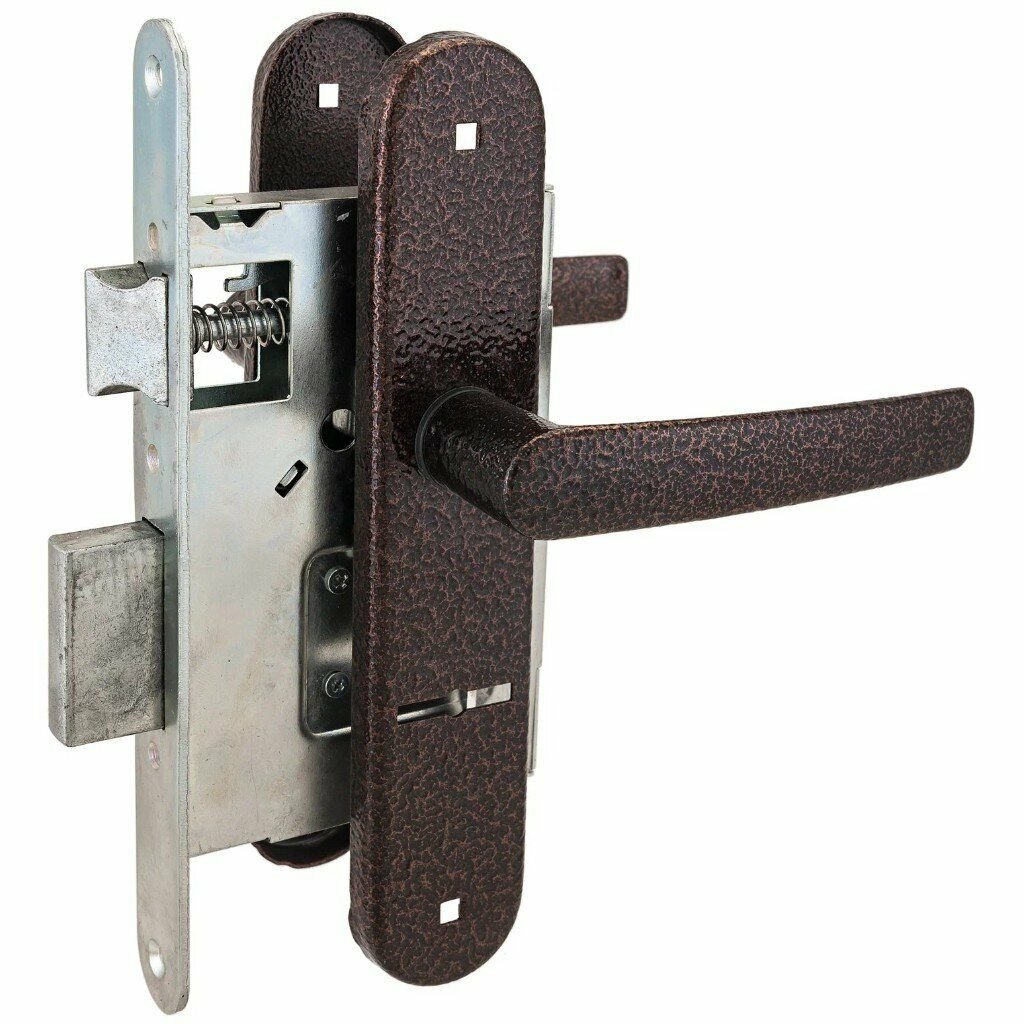 Замок врезной Птимаш ЗВ9-4.08 (ЗВ9) с ручкой, сувальдный, медь, межосевое расстояние 55 мм, 3 ключа, универсальный, Россия