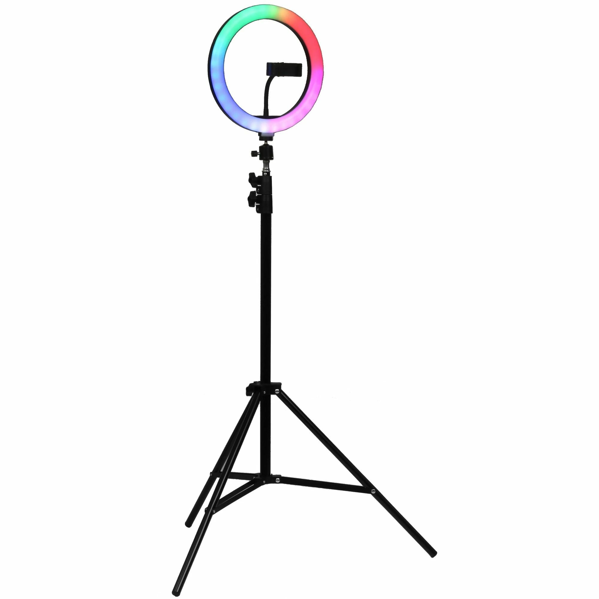 Кольцевая лампа FinePower, RGB, питание от USB, держатель для смартфона, чёрная