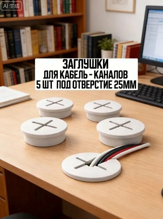 Заглушки для кабель - каналов 5 шт круглые под отверстие 25мм. Белые.