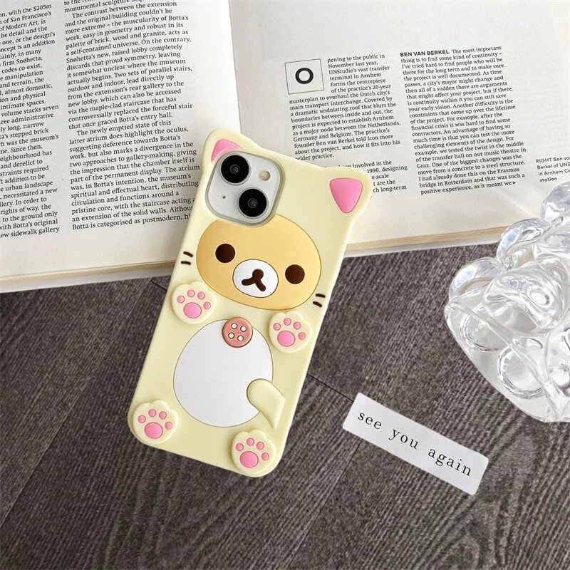 Силиконовый чехол с рисунком котенка и медвежонка для iPhone 11, мягкий, гипоаллергенный, бежевый