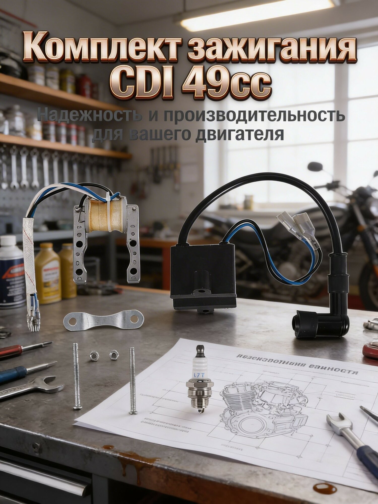 Комплект катушек зажигания CDI для двухтактного двигателя 49–80 куб. см, совместимость с электровелосипедом, мопедом, скутером и квадроциклом