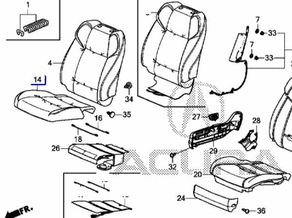 Крышка, подушка прав. передн. сиденья; отделка (кожа) *YR436L*; Артикул Honda/Acura: 81131TZ3A61ZB (Оригинал)