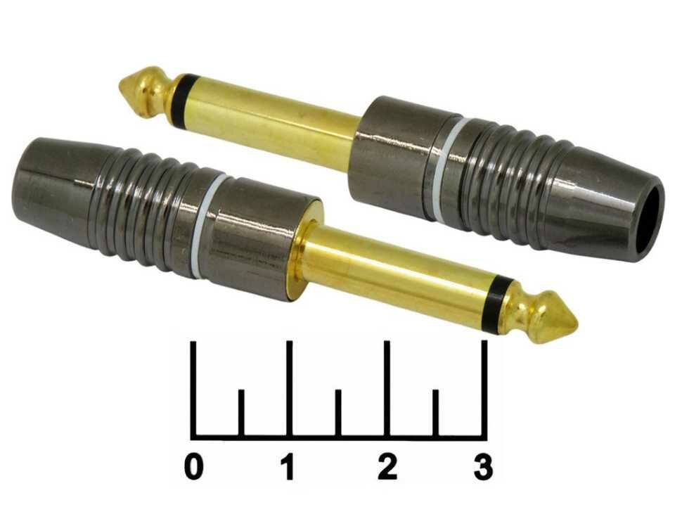 Разъем AUD 6.3 штекер моно металл gold на кабель (1-114G)