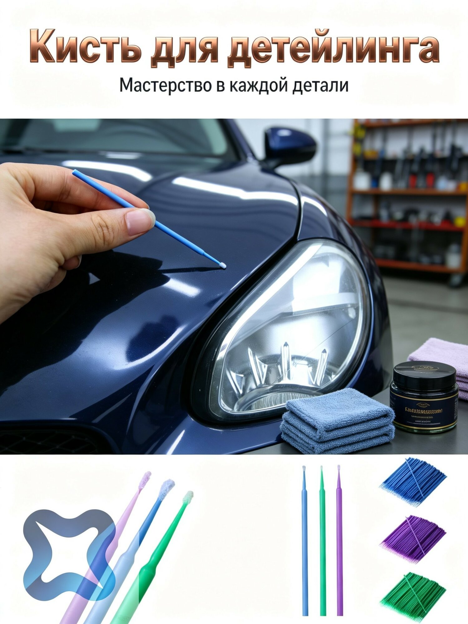 Кисти для детейлинга набор 100 шт — ультратонкие гибкие наконечники для ремонта лакокрасочных работ, пластик 10 см