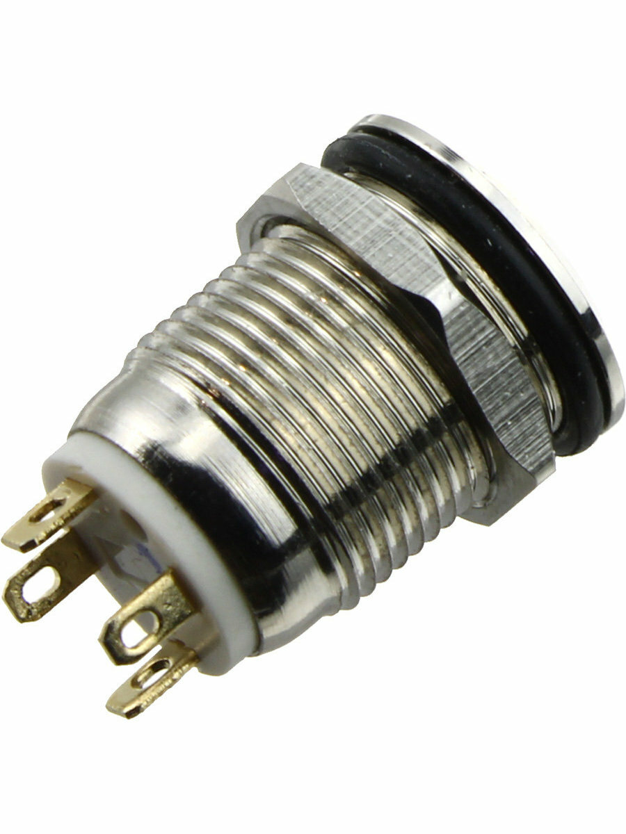 Кнопка антивандальная, d14 мм, без фиксации, IP53, синяя подсветка, цвет металлик