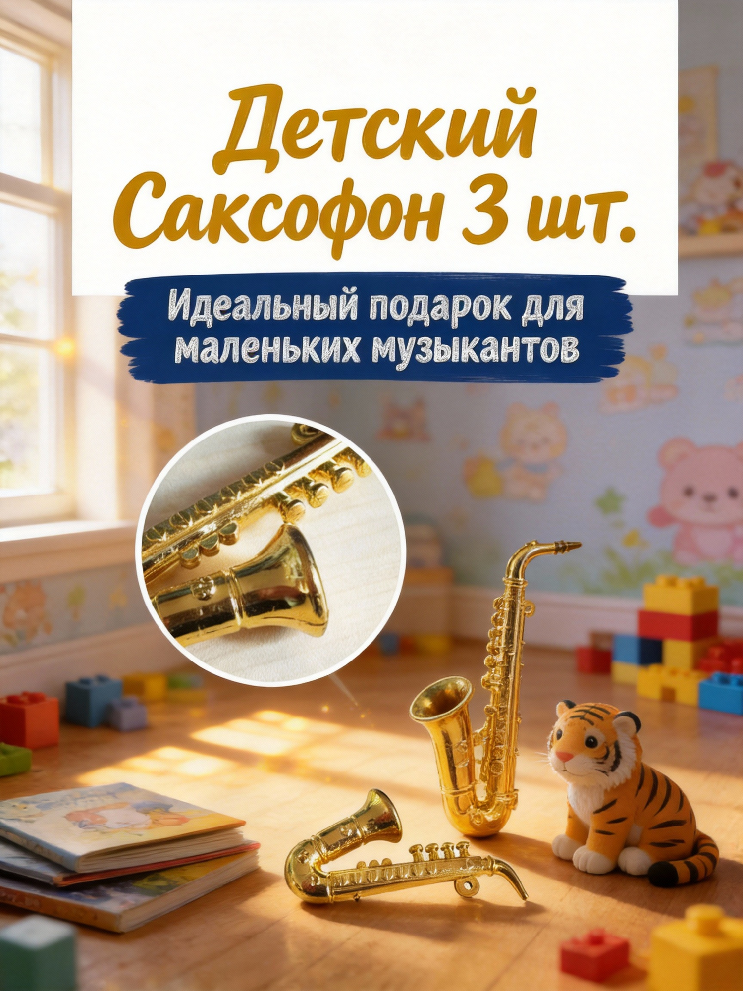 3 шт игрушечных саксофонов для детей, пластиковые мини декорации золотого цвета 7.6x3.5x1.5 см набор для подарка и оформления