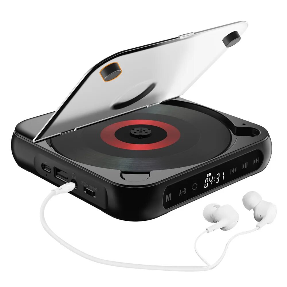 CD-плеер KC-918, альбомный плеер, портативный, Bluetooth, USB, черный