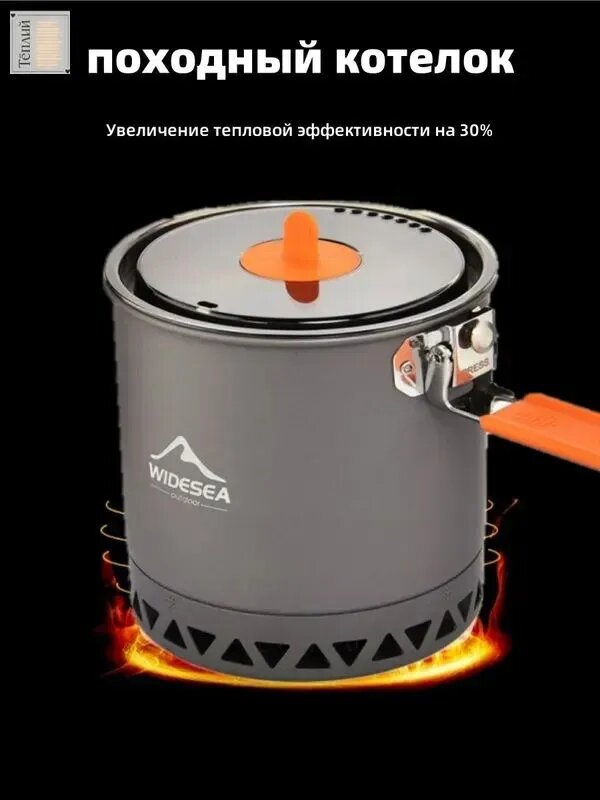 Походный котелок с теплообменником Widesea на 1-2 персоны. Емкость 1.6L