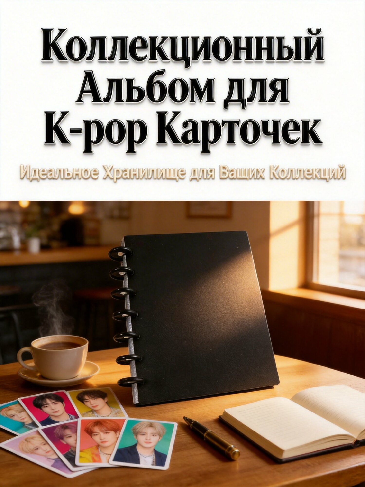 Биндер для карточек и фотографий, органайзер для коллекции K-pop с матовой черной обложкой и сменными листами