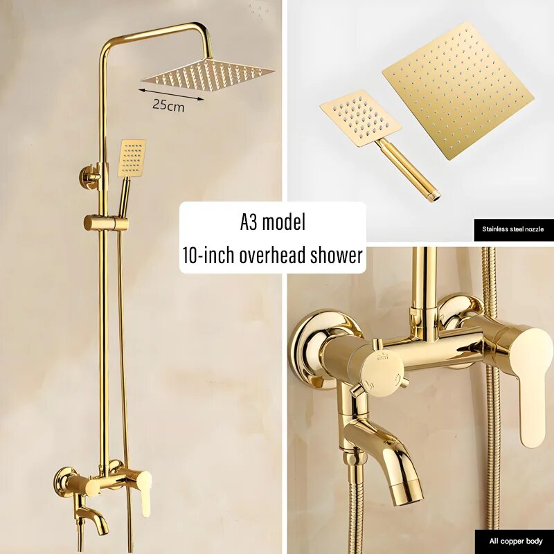 Термостатный смеситель для душа со сплошным латунным корпусом, настенный монтаж с дождевым насадком и ручным душевом, переключателем - Сантехнический кран для ванной комнаты, термостатический - Горячая и холодная вода