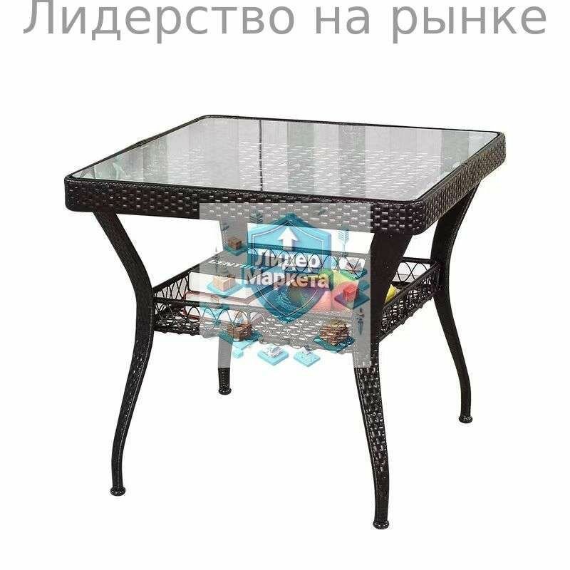 Круглый садовый столик 60×60×60 см с закалённой стеклянной столешницей и полкой, белая имитация ротанга для балкона