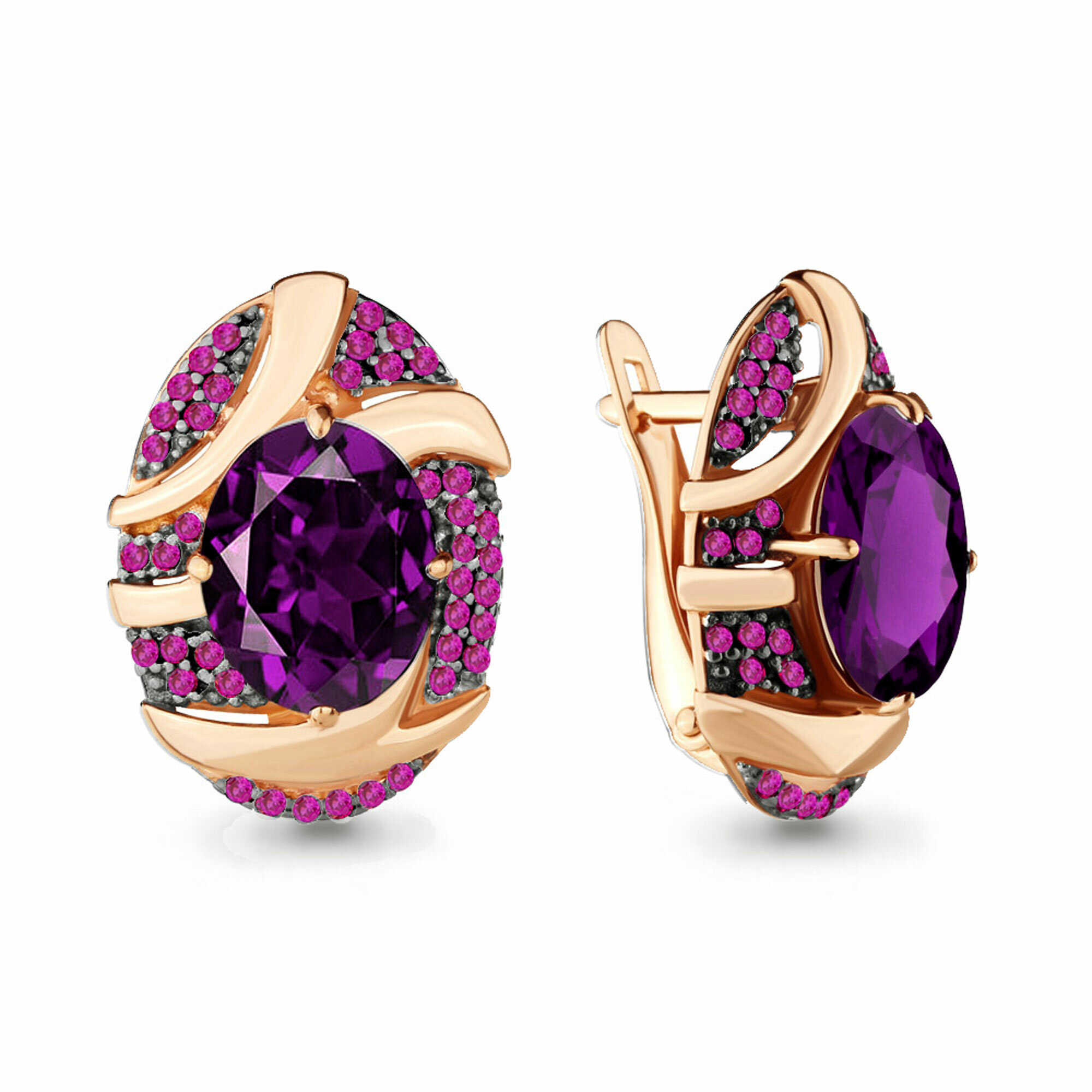 Серьги, серебро, 925 проба, золочение, аметист, корунд