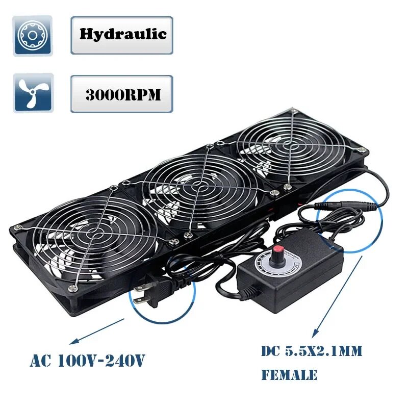 Вентилятор 3 Fan, регулятор скорости, Plug Type: US