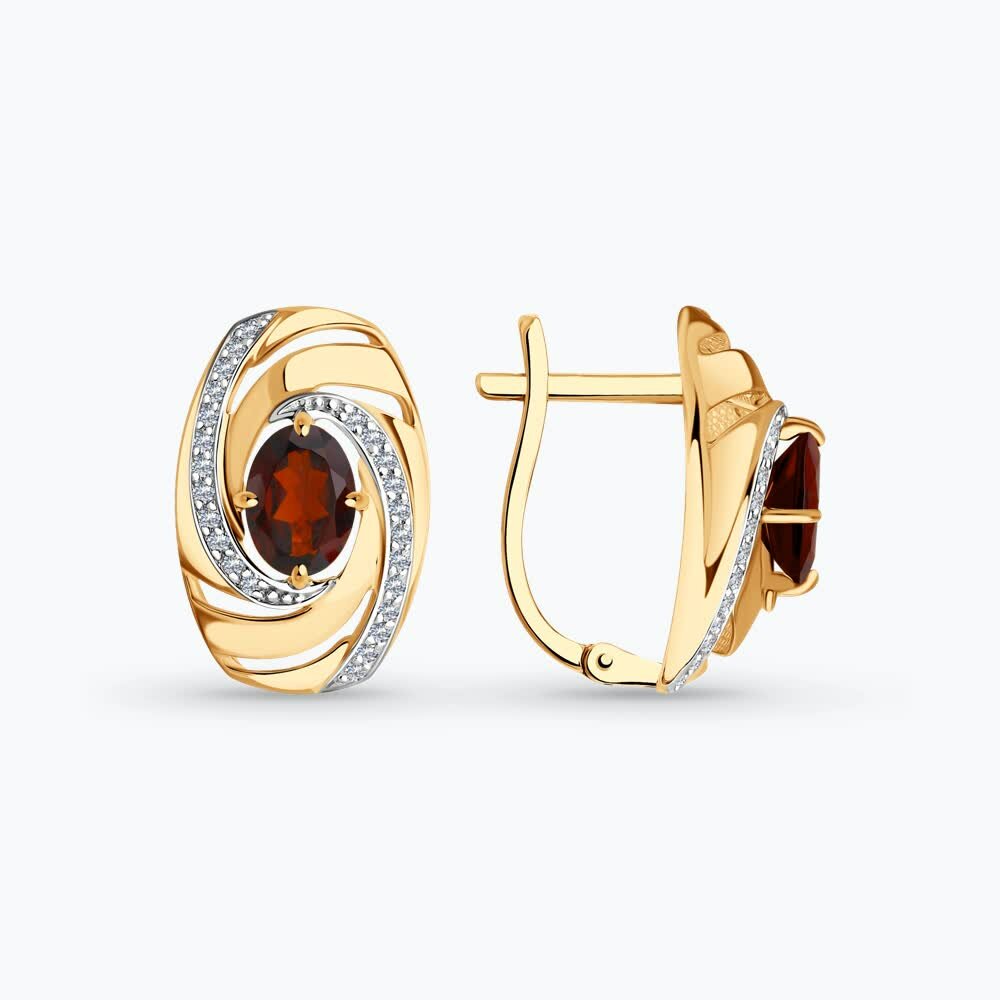 Серьги, красное золото, 585 проба, гранат