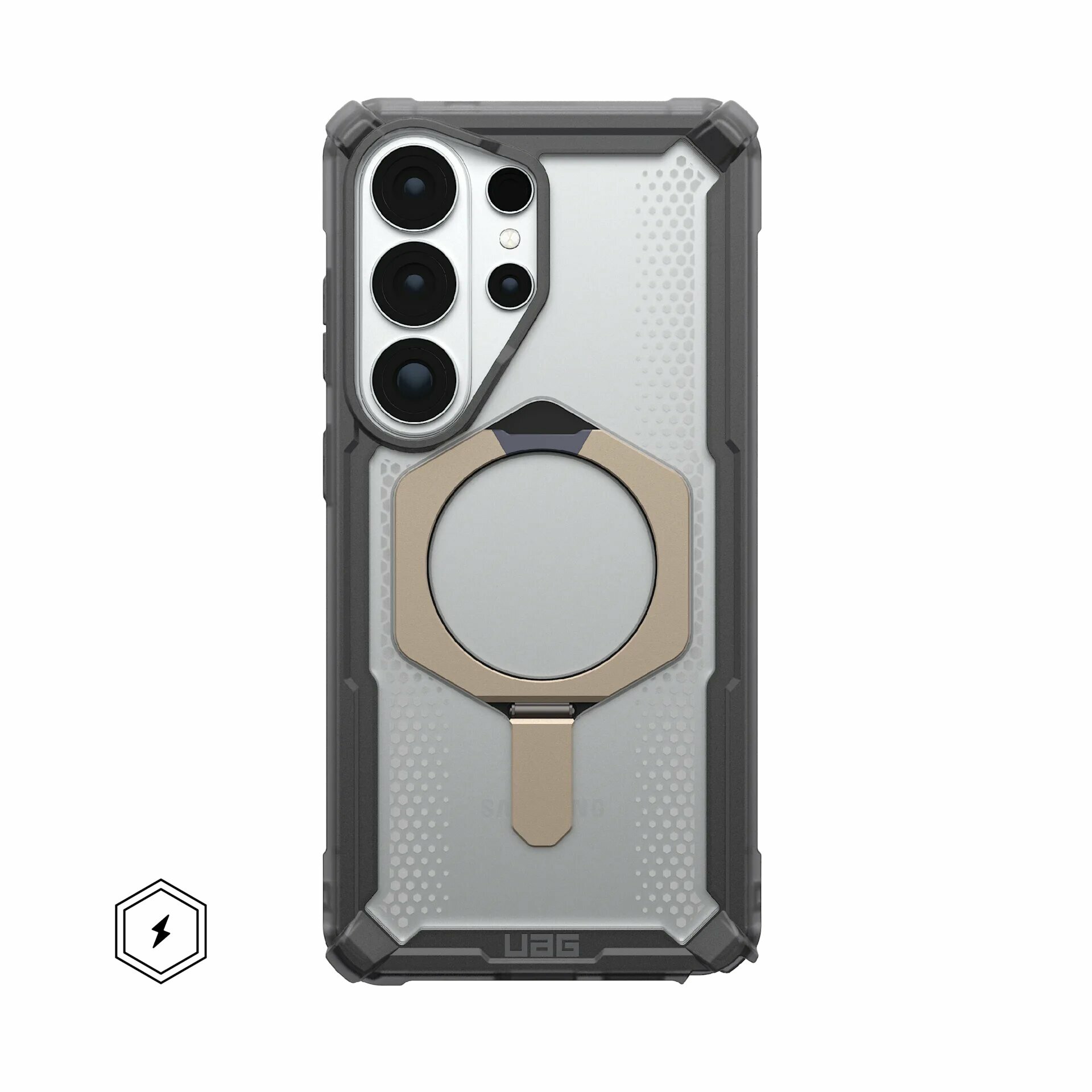 Защитный прозрачный чехол MagSafe с подставкой UAG Plasma XTE для Samsung Galaxy S26 Ultra Чёрный/Серебро | Black/Silver