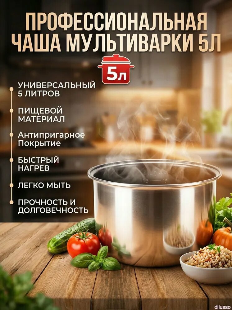 Су-вид для чаша универсальная 5 литров с тефлоновым покрытием, высота 145 MM