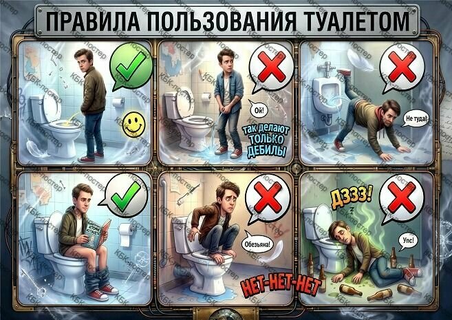 "Правило пользования туалетом". 42х30 см. Плакат для туалета А3_030.