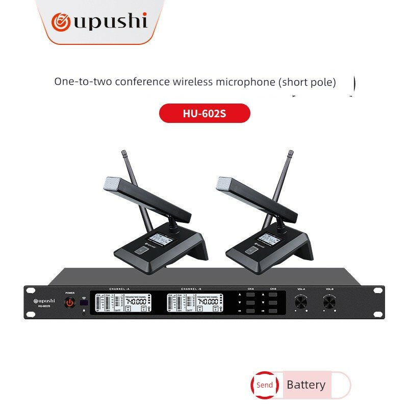 UHF беспроводная микрофонная система, 2-канальный короткий стойка для конференций, компактная и портативная