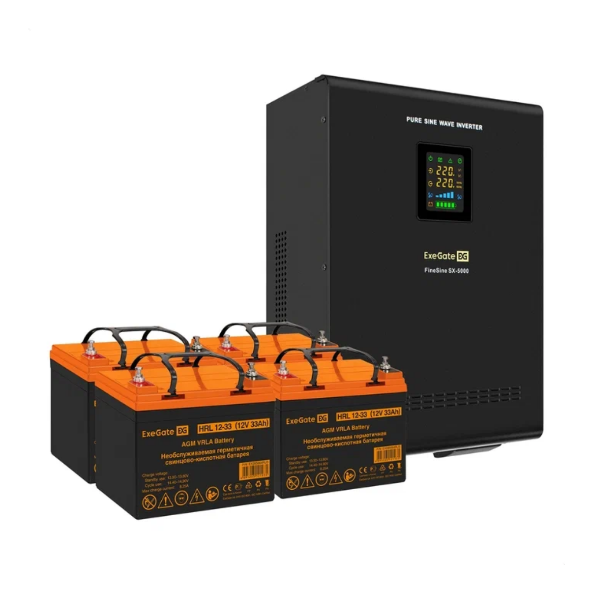 ИБП ExeGate FineSine SX-5000. LCD. AVR.2SH. T EX296004RUS + батарея 33Aч EX285664RUS 4шт