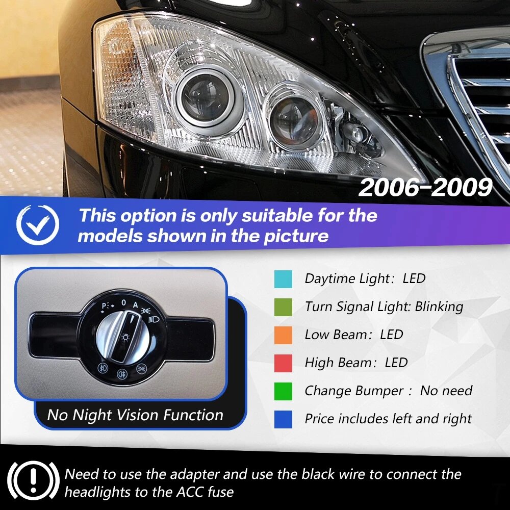 Фары для Mercedes-Benz W221 LED фары 2006-2009 S300 S350 LED Bi Xenon лампа сборка обновление Динамический сигнал Аксессуары