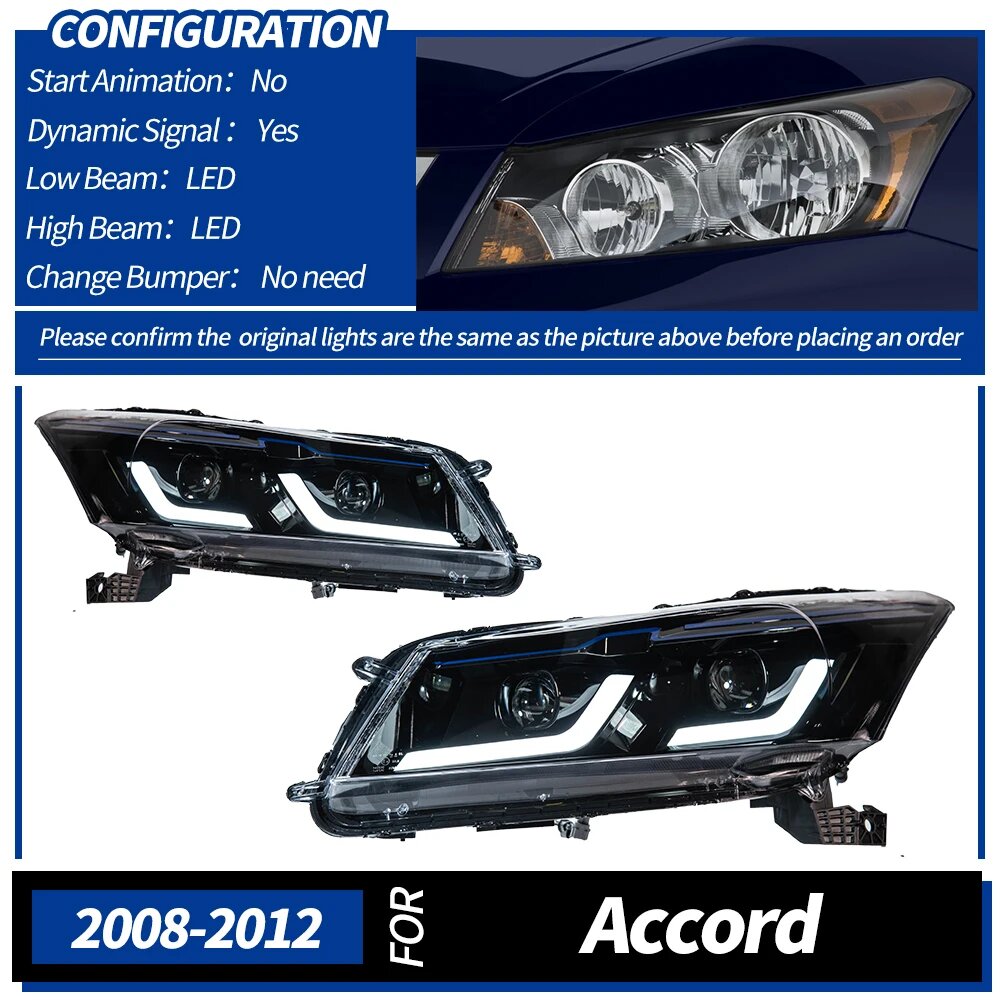 Фар AKD для Honda Accord LED-фара 2008-2013 Фары Accord Дневной ходовой огонь Поворотный сигнал远光灯 Ангельский глаз Проекторный линза