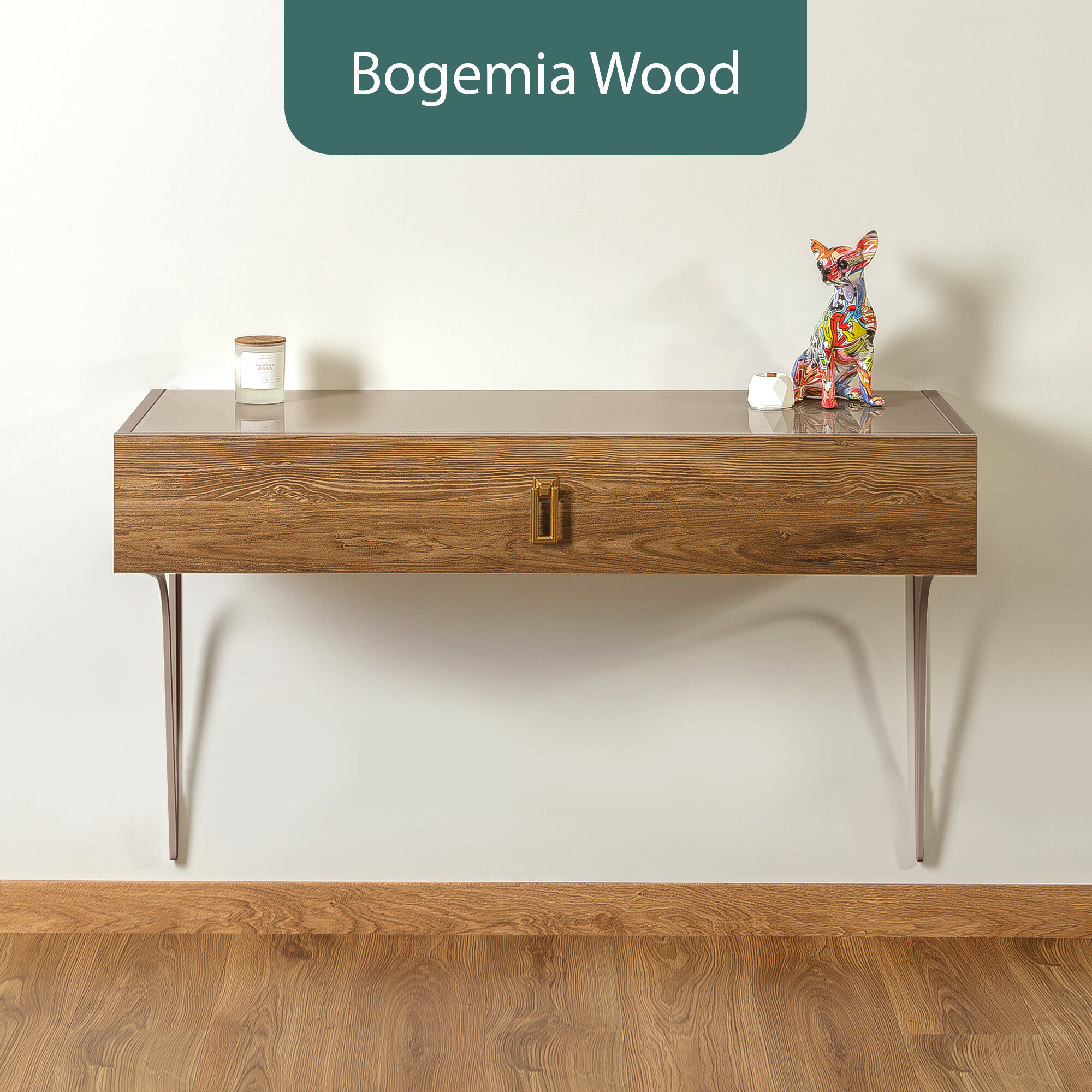 Консоль Bogemia Wood. Слоновая кость/золото