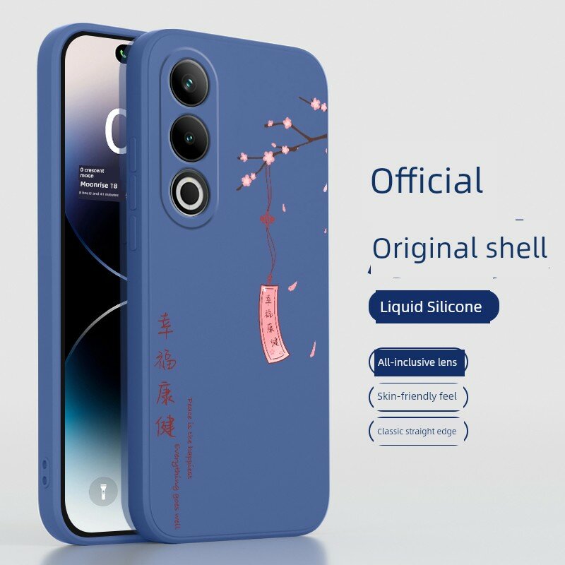 Чехол для смартфона OPPO K12 из жидкой силикона в миднайт синем с узором 'Здоровье и счастье', матовая текстура