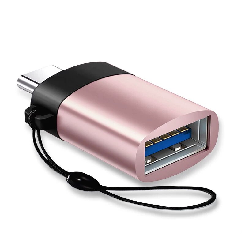 Розовый Type-C OTG-адаптер с лентой для подключения смартфонов к USB-накопителям, мышам и клавиатурам