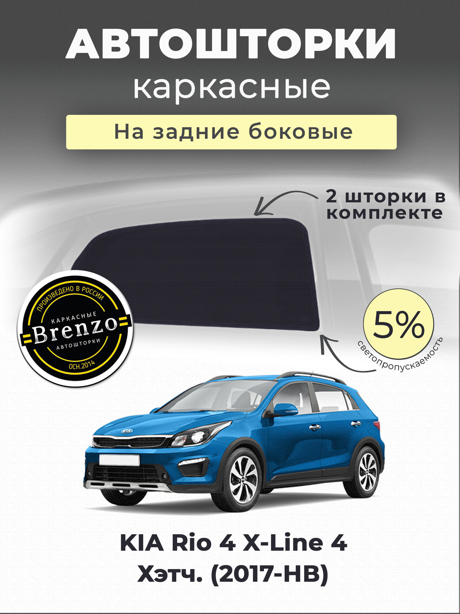 Каркасные шторки KIA Rio 4 X-Line 4 Хетчбек 5дв. (2017 - по н. в.) на задние двери 5%, сетки от солнца в машину