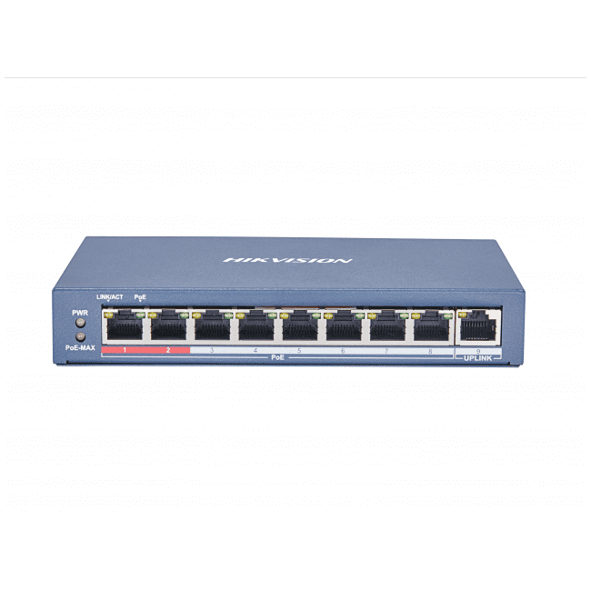 PoE-коммутатор Hikvision DS-3E0109P-E (C) — 8 PoE-портов, бюджет 110 Вт, неуправляемый