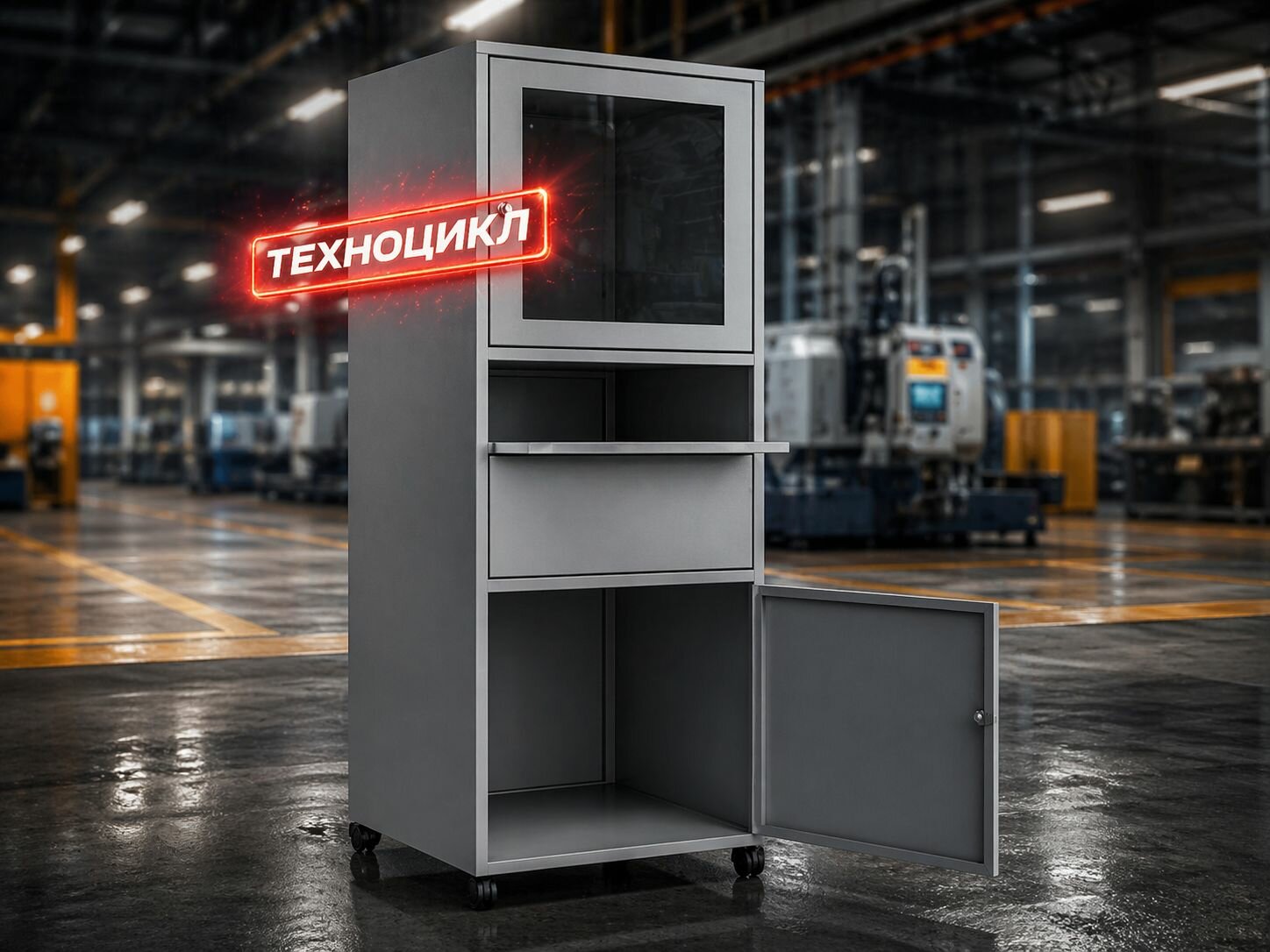 Компьютерный шкаф ШКМ-02 техноцикл 1550х800х650 мм (ВхШхГ), с двухсторонним доступом, стальной, RAL 7035, в сборе