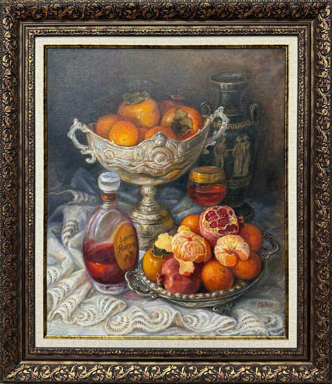 Картина маслом, натюрморт "Хурма и мандарины". Холст/Масло, 2017. Размер 60х50. Автор Шумакова Елена