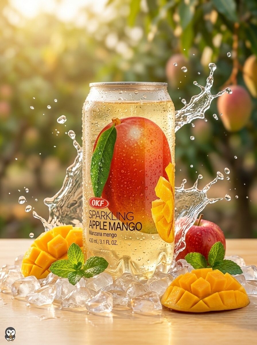 Газированный напиток OKF Sparkling Apple Mango (ОКФ Спарклинг-Яблоко/Манго), 1 шт х 350 мл.