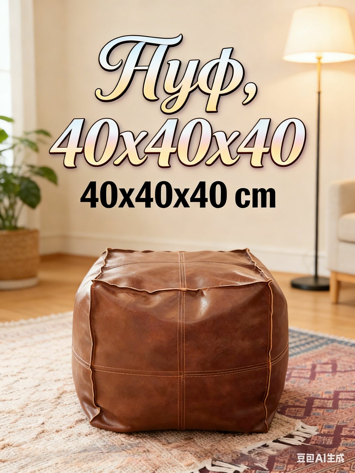 Кожаный пуф 40х40х40 см натуральная кожа/винилискожа, с отделением на молнии — табурет для хранения и сидения