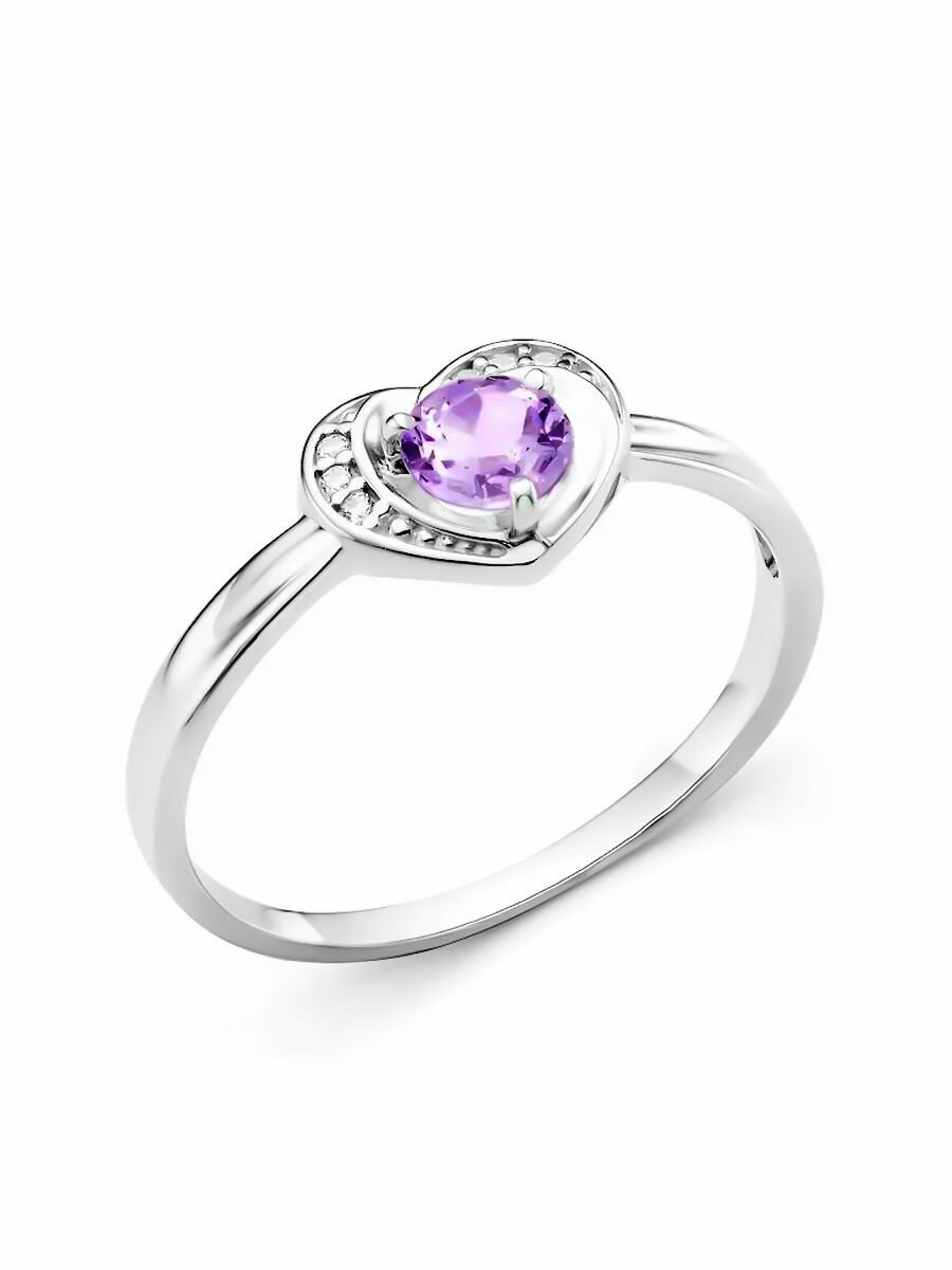 Кольцо, серебро, 925 проба, родирование, фианит, аметист