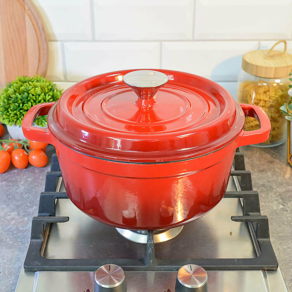 Кастрюля чугунная эмалированная 3,6л, красная, с крышкой, MY REAL IRON COOK