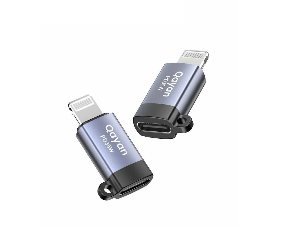 OTG переходник Qayan Converter OTG-171, Type-C (F) to Lighting (M), 35W Max, 480 Mbps, Серый-Синий
